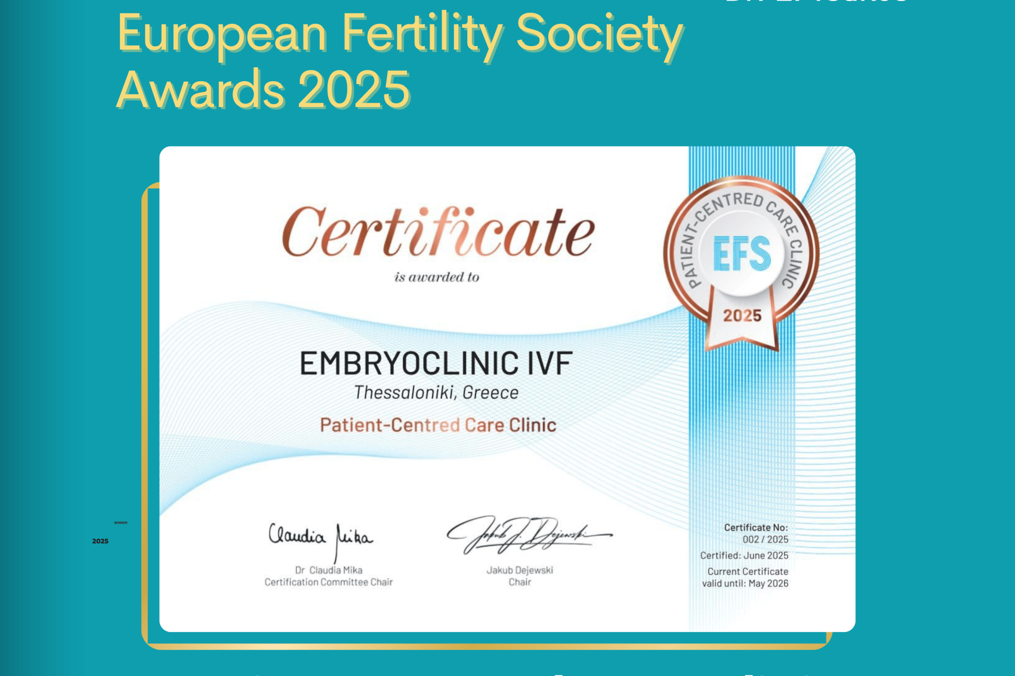 EmbryoClinic has been awarded with the international “Patient-Centred ...